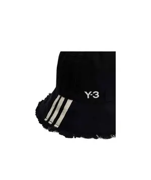 Y3 Striped Frayed-hem Bucket Hat