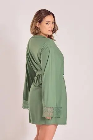 ICOLLECTION Lace-trimmed Modal Robe With Adjustable Ties