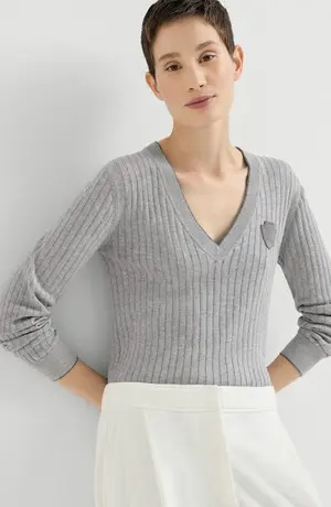 Brunello Cucinelli Cotton Ribbed V-neck Sweater