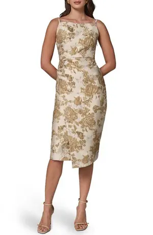 Donna Karan New York Floral Metallic Jacquard Sheath Dress - Gold Multi