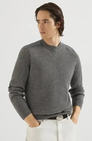 Brunello Cucinelli Cashmere Ribbed Sweater With Cotton Inserts