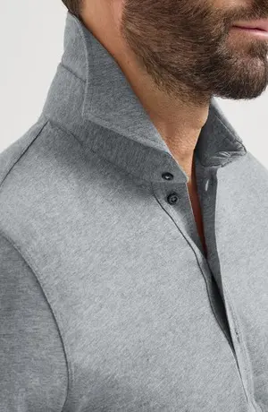 Brunello Cucinelli Cotton Jersey Long Sleeve Polo With Shirt-style Collar - Medium Grey