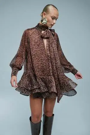 Bardot Adrie Babydoll Mini Dress - Leopard