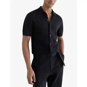 REISS Drayton Button-down Merino-wool Shirt - Navy
