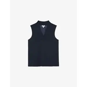 REISS Miley V-neck Woven Vest Top - Navy