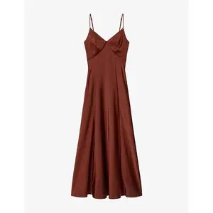 ALLSAINTS Irina V-neck Woven Maxi Dress - Rust Brown
