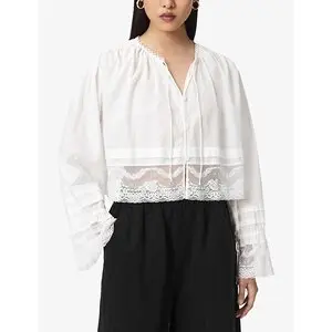 ALLSAINTS Colette Lace Hem Long Sleeve Top