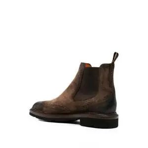 Santoni Suede Brogue Detail Chelsea Boots