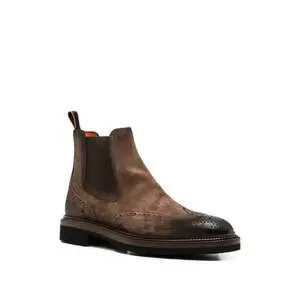 Santoni Suede Brogue Detail Chelsea Boots