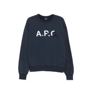 A.p.c. Logo Print Crew Neck Sweatshirt - Blue