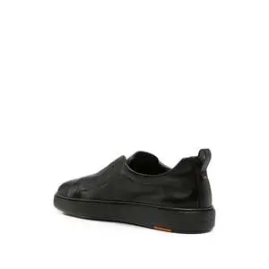 Santoni Grainy Leather Slip-on Trainers - Black