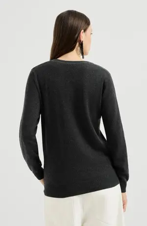 Brunello Cucinelli Cashmere Sweater With Monili - Lignite