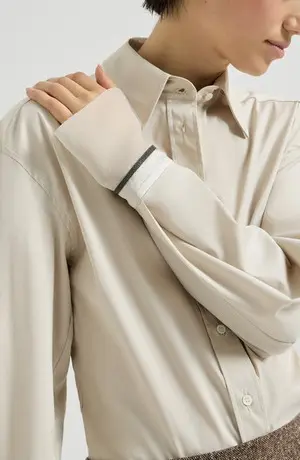 Brunello Cucinelli Stretch Cotton Poplin Shirt With Shiny Silk Cuffs
