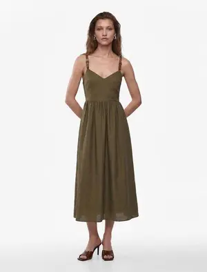 Koton V-neck Sleeveless Maxi Dress With Adjustable Straps - Khaki