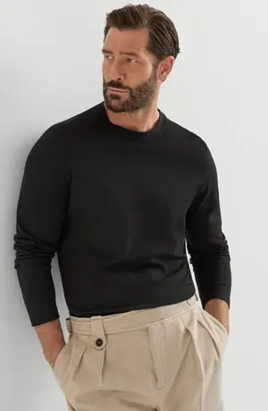 Brunello Cucinelli Cotton Jersey Long Sleeve Crew Neck T-shirt - Black