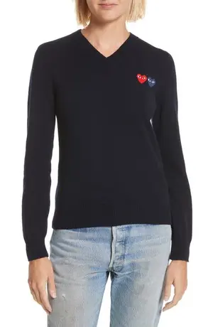 Comme Des Garçons Play Double Heart Wool Sweater