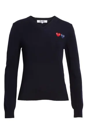 Comme Des Garçons Play Double Heart Wool Sweater