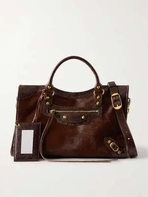 Balenciaga Le City Crinkled Leather-trimmed Pony Hair Shoulder Bag - Brown
