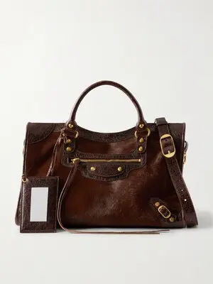 Balenciaga Le City Crinkled Leather-trimmed Pony Hair Shoulder Bag - Brown