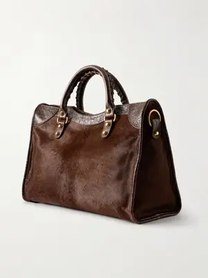 Balenciaga Le City Crinkled Leather-trimmed Pony Hair Shoulder Bag - Brown