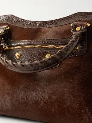 Balenciaga Le City Crinkled Leather-trimmed Pony Hair Shoulder Bag - Brown