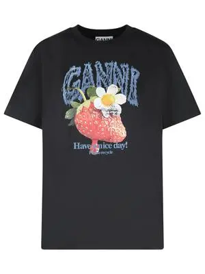 GANNI GANNI Strawberry Graphic Cotton T-Shirt Gray