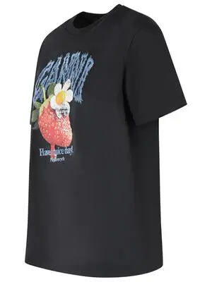 GANNI Strawberry Graphic Cotton T-shirt - Gray
