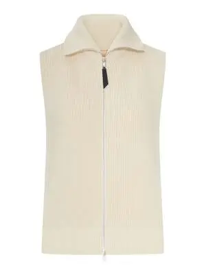 MAISON MARGIELA Ribbed Knit Zip-up Vest - Cream