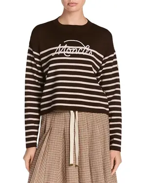 Moncler Striped Logo Crewneck Sweater - Medium Beige