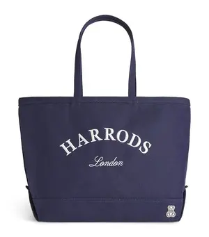 Harrods Medium Cotton Embroidered Logo Tote Bag - Navy