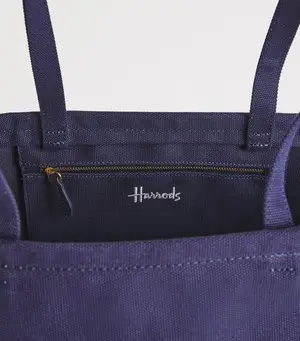Harrods Medium Cotton Embroidered Logo Tote Bag - Navy