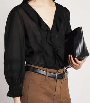ME+EM Cotton Voile Ruffle Blouse