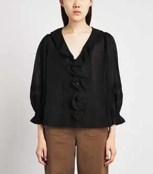 ME+EM Cotton Voile Ruffle Blouse
