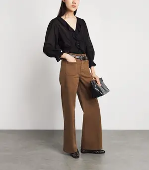 FRAME Cotton-blend Harbour Palazzo Trousers - Brown