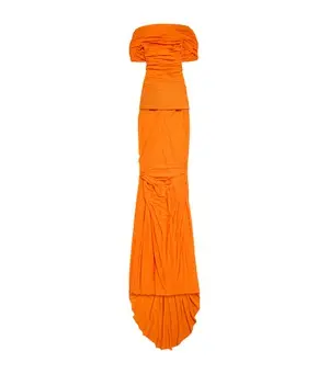Balenciaga Sheer Gathered Open Back Maxi Dress - Orange