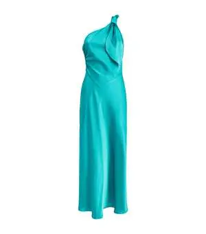 Sandro Satin Asymmetrical One-shoulder Midi Dress - Green