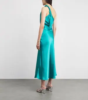 Sandro Satin Asymmetrical One-shoulder Midi Dress - Green
