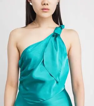 Sandro Satin Asymmetrical One-shoulder Midi Dress - Green