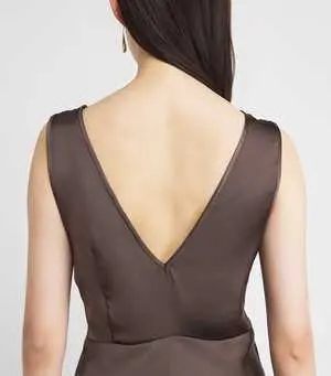 Sandro Satin Lace-trim V-neck Maxi Dress - Brown