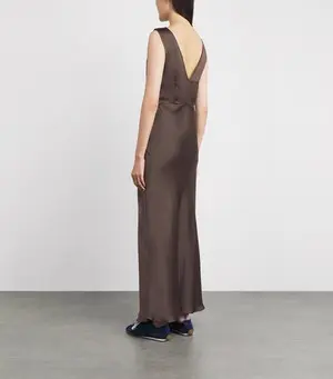 Sandro Satin Lace-trim V-neck Maxi Dress - Brown