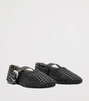 ALLSAINTS Sabine Woven Leather Ballet Flats With Buckled Strap - Black