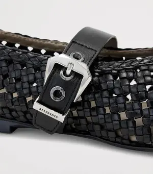 ALLSAINTS Sabine Woven Leather Ballet Flats With Buckled Strap - Black