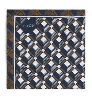 Eton Silk Geometric Pocket Square - Navy