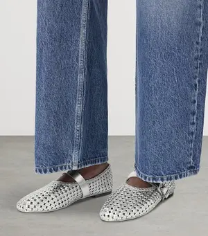 ALLSAINTS Woven Leather Sabine Ballet Flats With Silver-tone Buckle - Grey