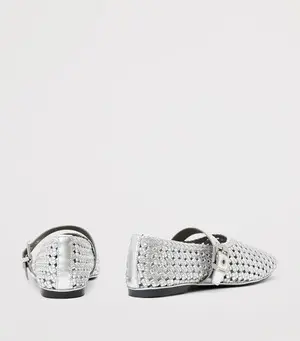 ALLSAINTS Woven Leather Sabine Ballet Flats With Silver-tone Buckle - Grey