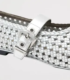 ALLSAINTS Woven Leather Sabine Ballet Flats With Silver-tone Buckle - Grey