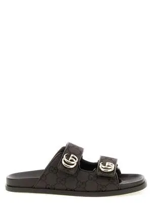 Gucci Doppia G Slides In Gg Fabric - Brown