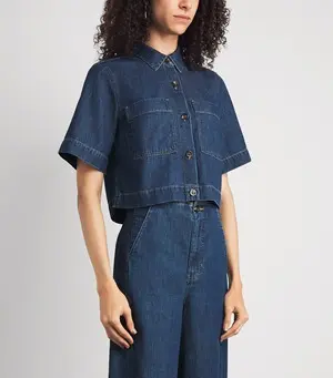 Veronica Beard Chambray Boxy Cropped Shirt