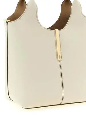 TOD'S Mini Shopping Bag With Metal Plate Detail - White