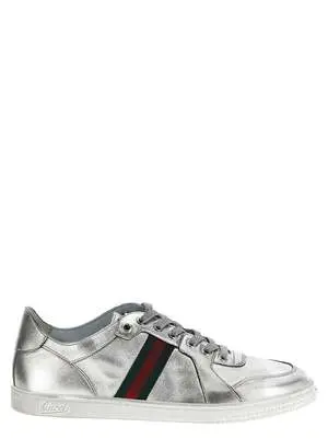 Gucci Stretch Metallic Leather Sneakers With Nastro Web And Incrocio Gg Detail
